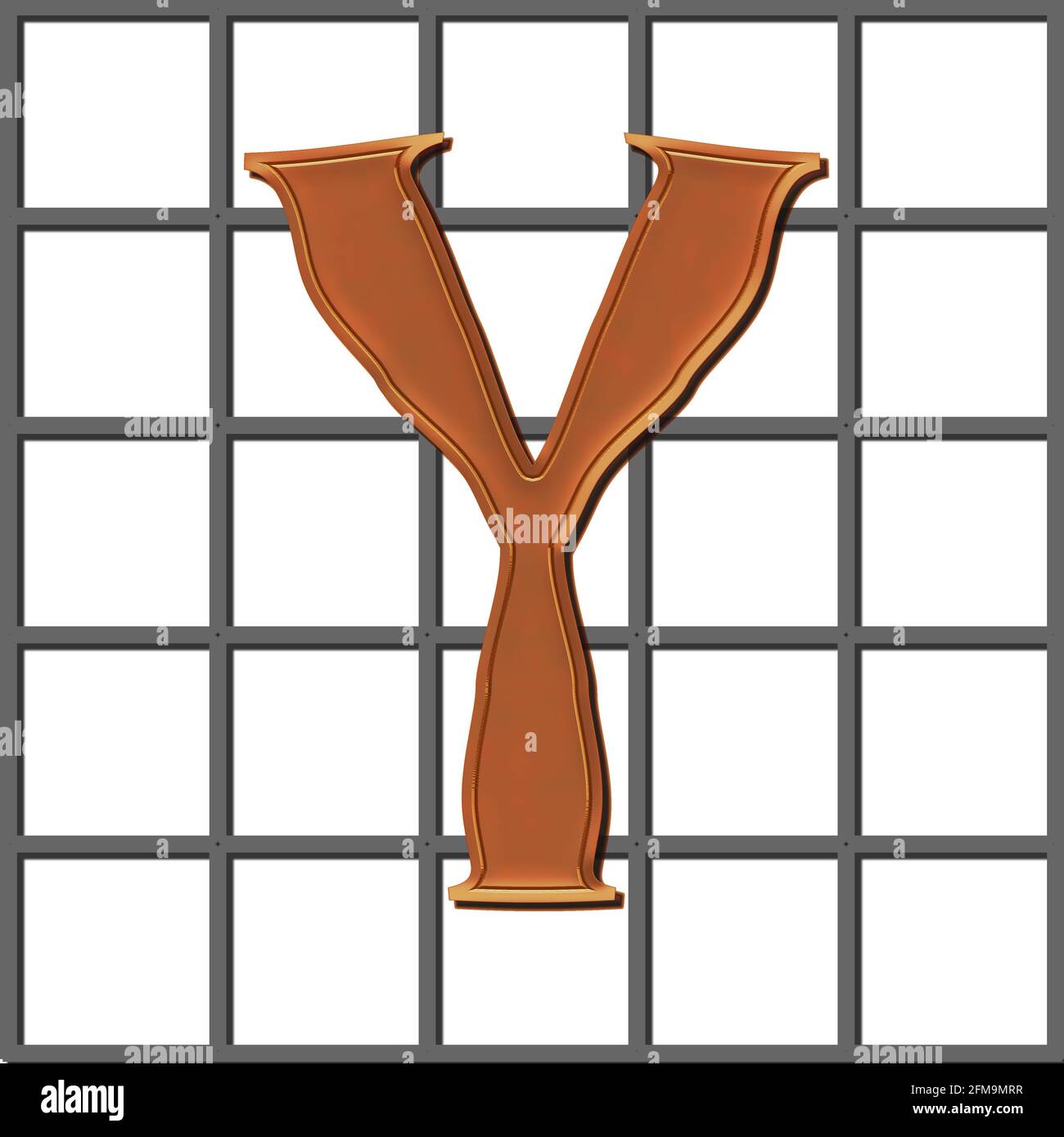 square graphic with the upper-case character Y made of copper on a grid ...