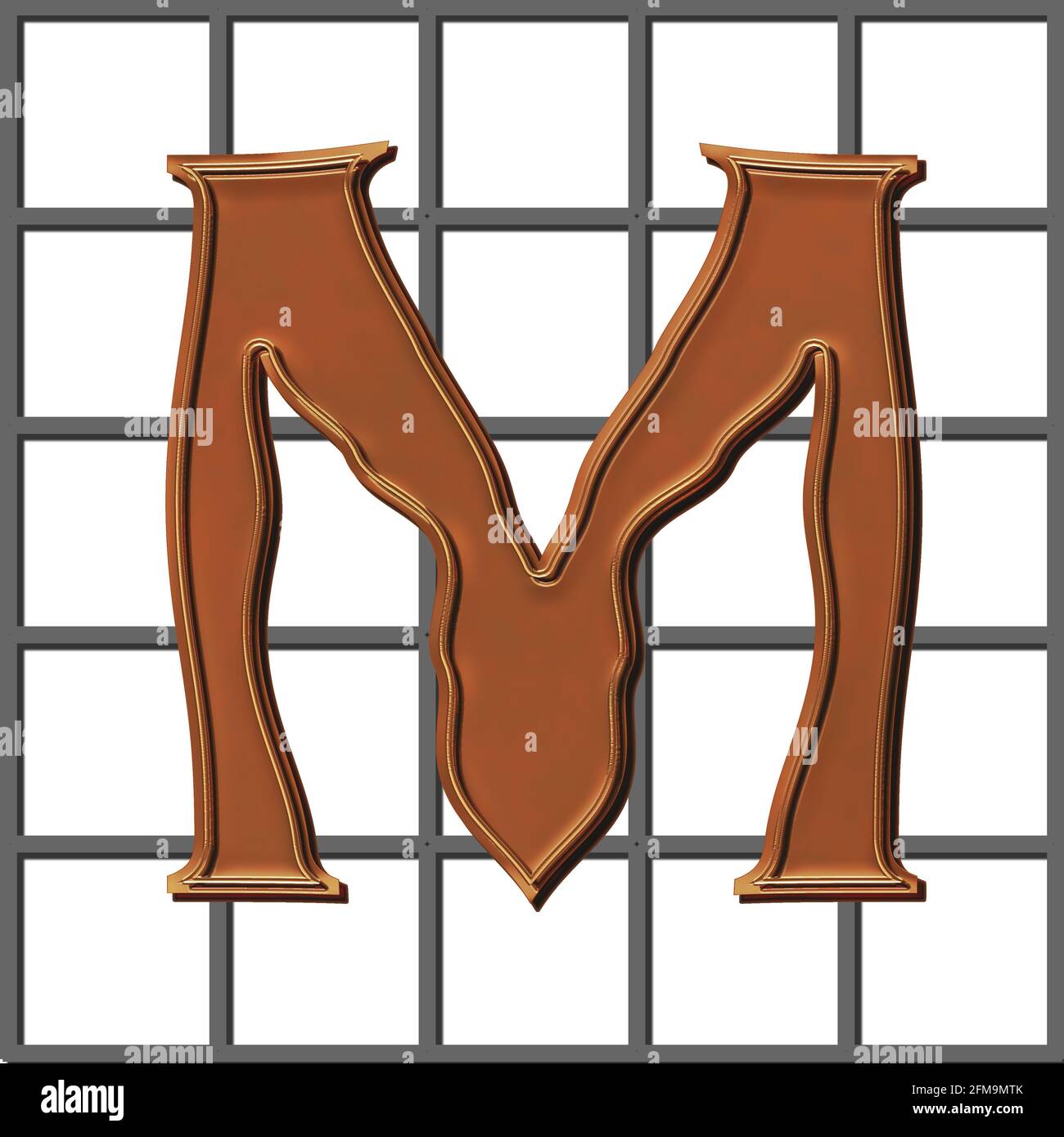 square graphic with the upper-case character M made of copper on a grid ...