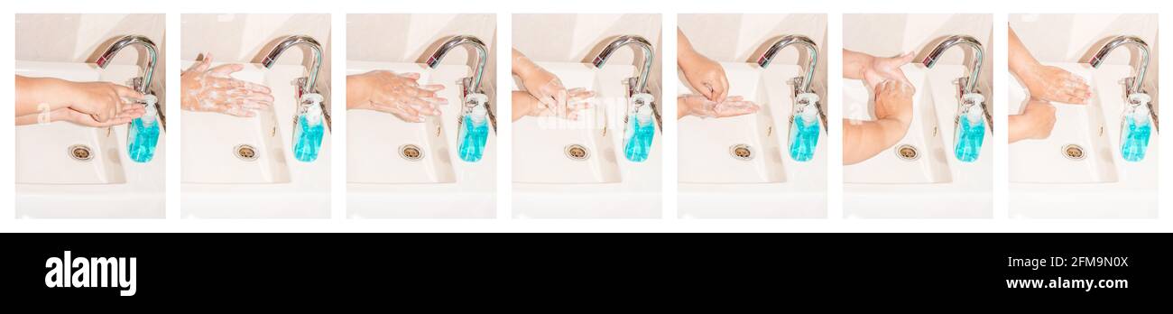 Hand Hygiene - Steps of Cleaning Hands with Hand washing Soap, Corona ...