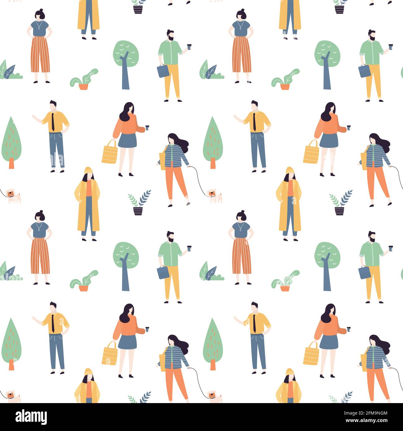 Seamless pattern with cool and fashion people. Various persons on white ...
