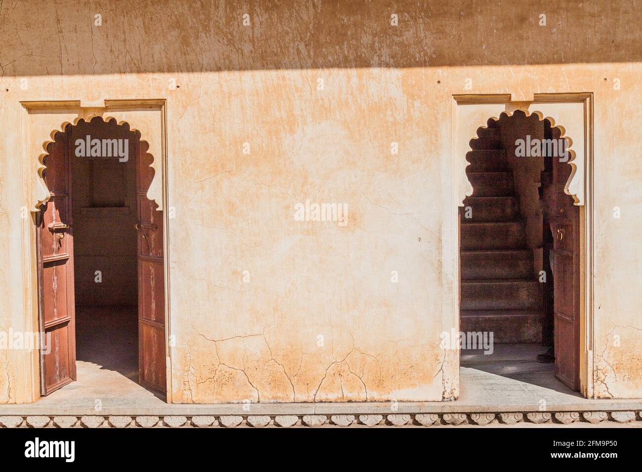 Doors at Badal Mahal palace at Kumbhalgarh fortress, Rajasthan state ...