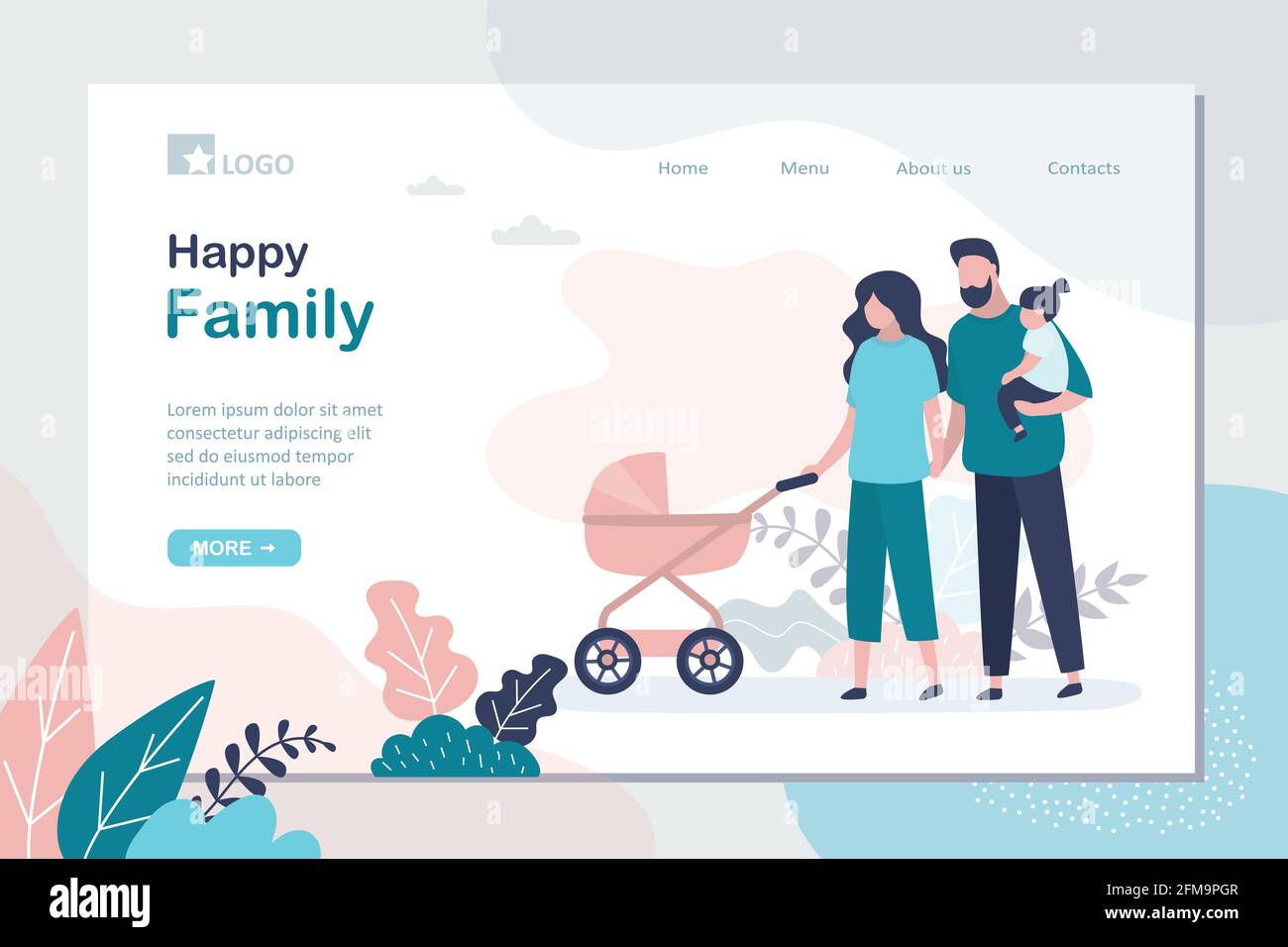 Happy family landing page template. Parents with daughter and baby ...