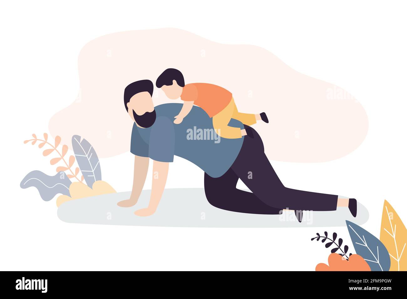 Father spends time with son. Family activities concept. Handsome Daddy ...