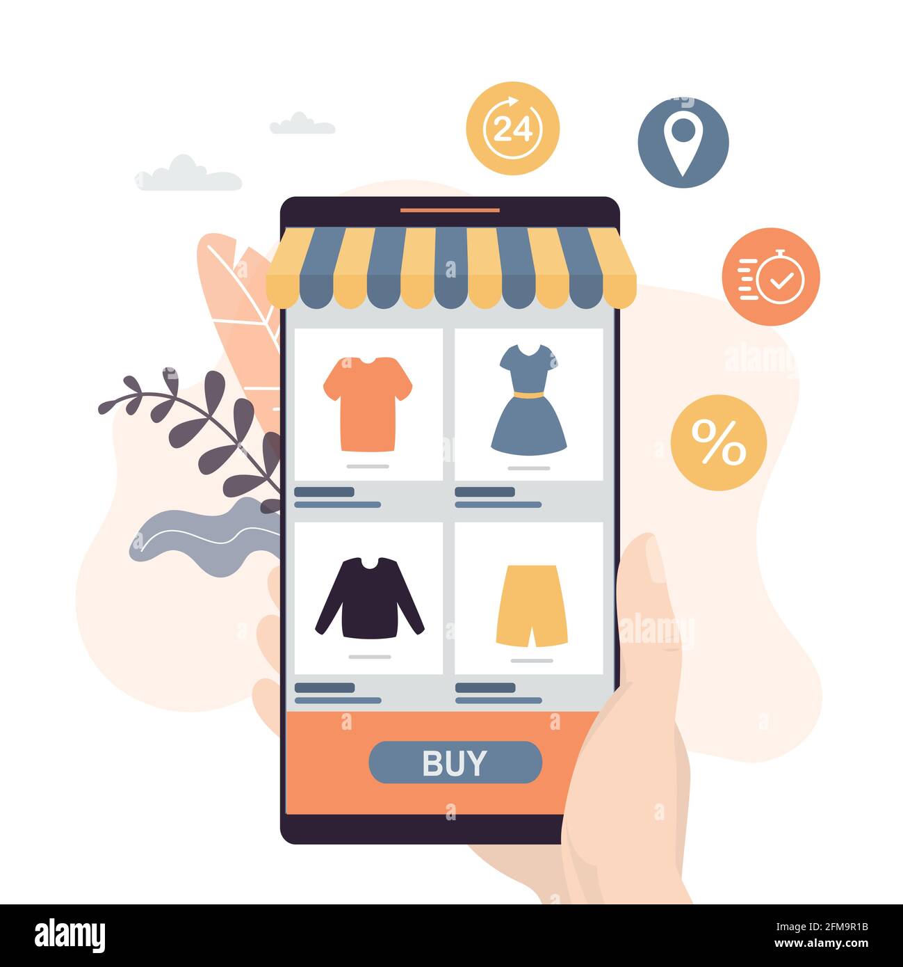 Internet shop technology banner. Hand holding modern smartphone with ...