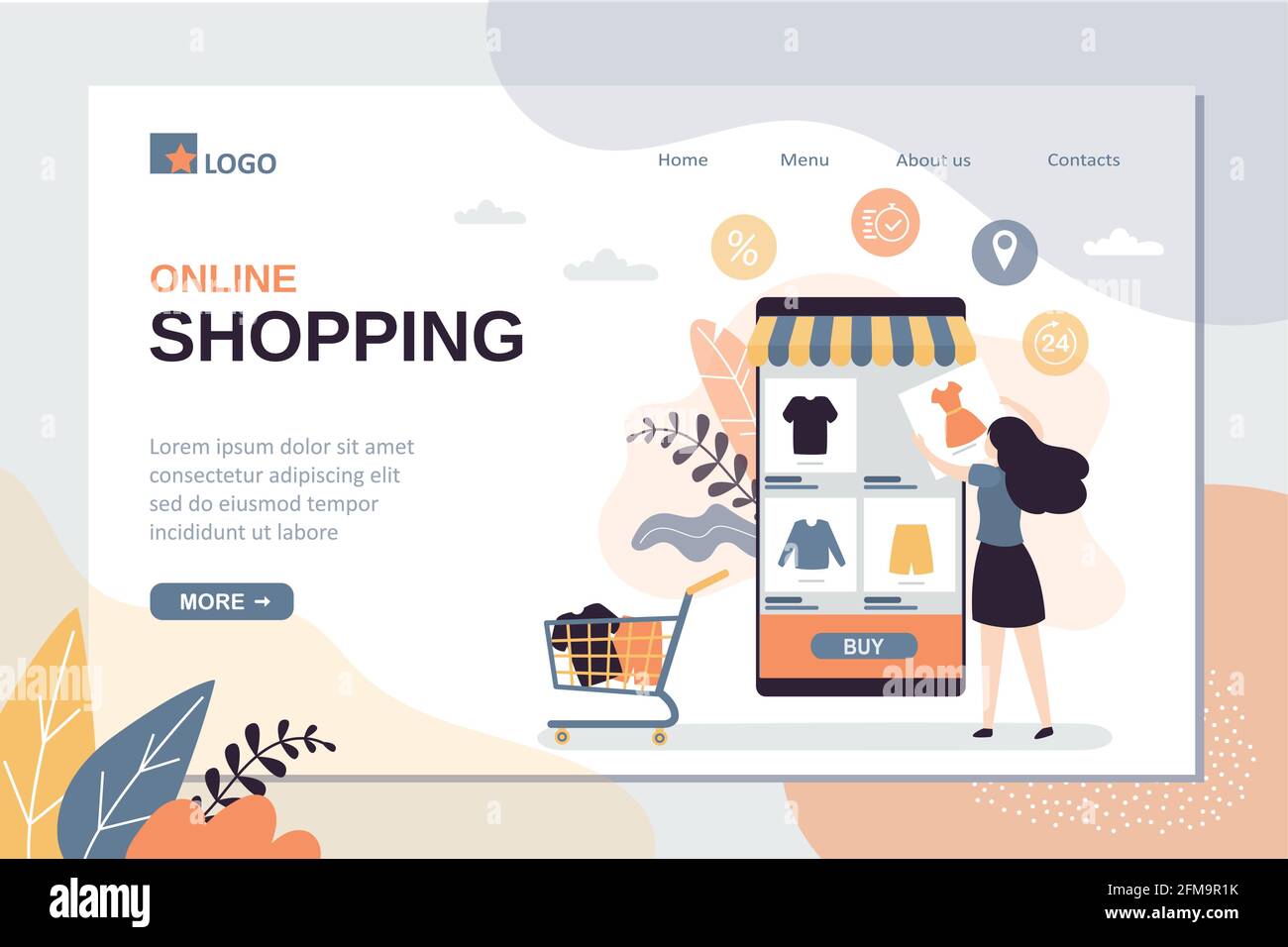 Online shopping landing page template. Technology of purchase in ...