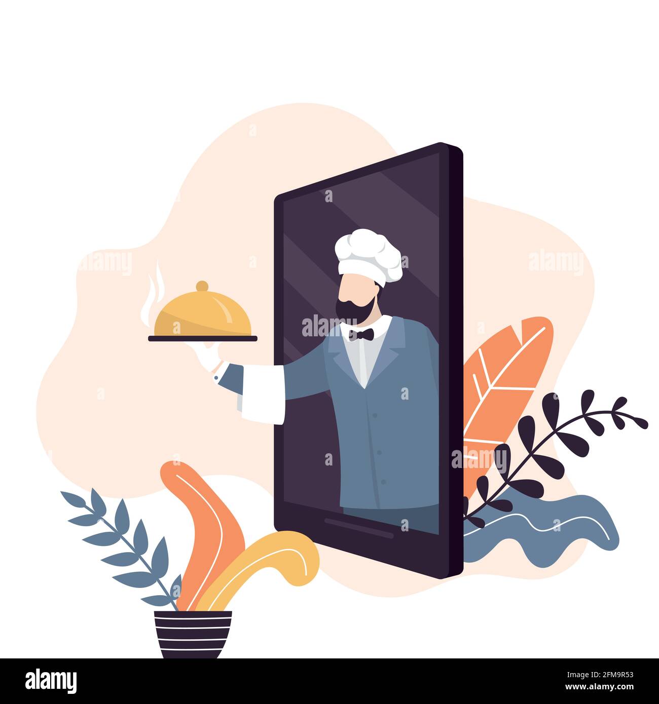 Order and delivery of food from restaurant or cafe. Mobile app and male ...