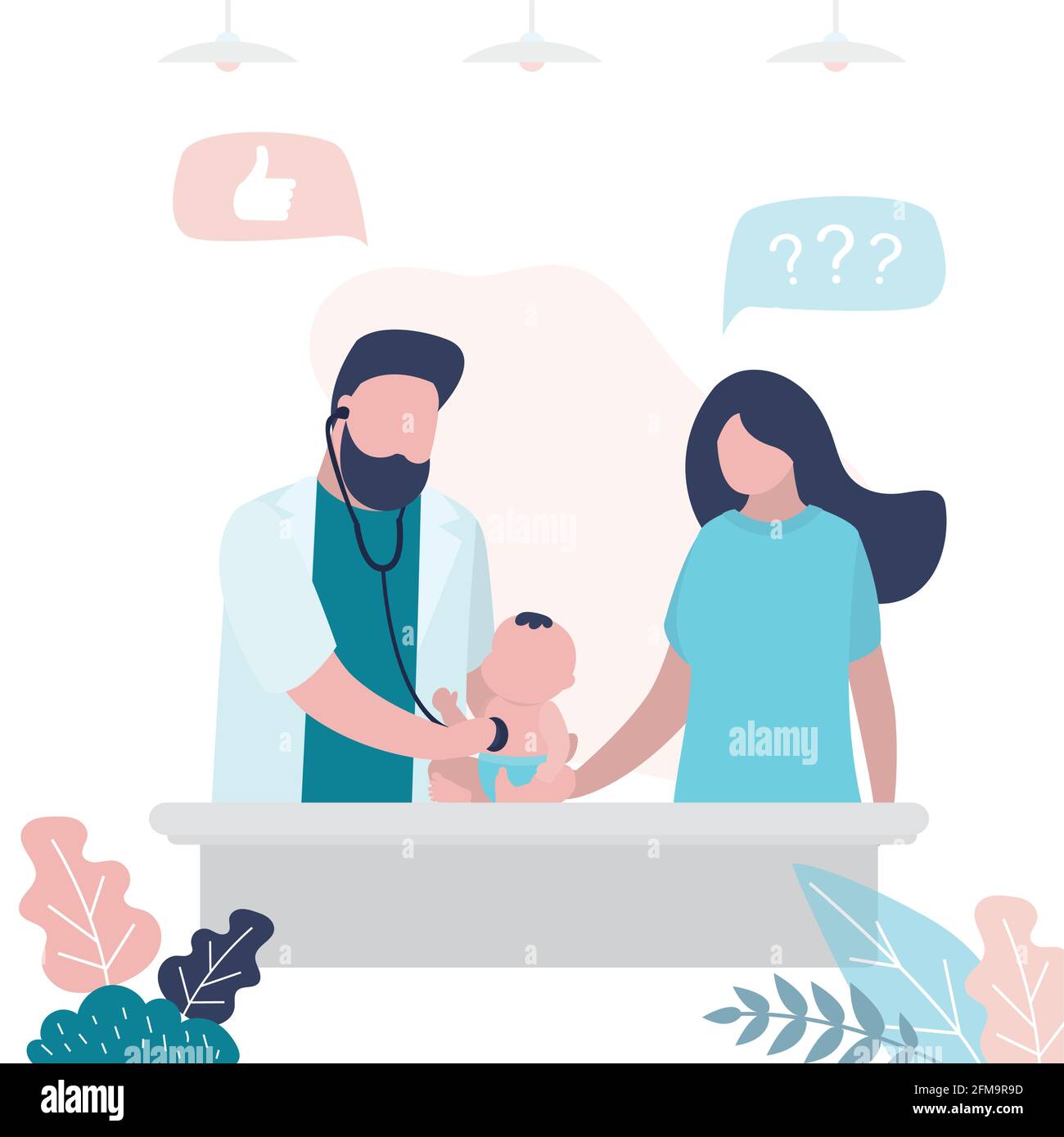 Pediatrician doctor examines a child. Infant baby with mother and ...