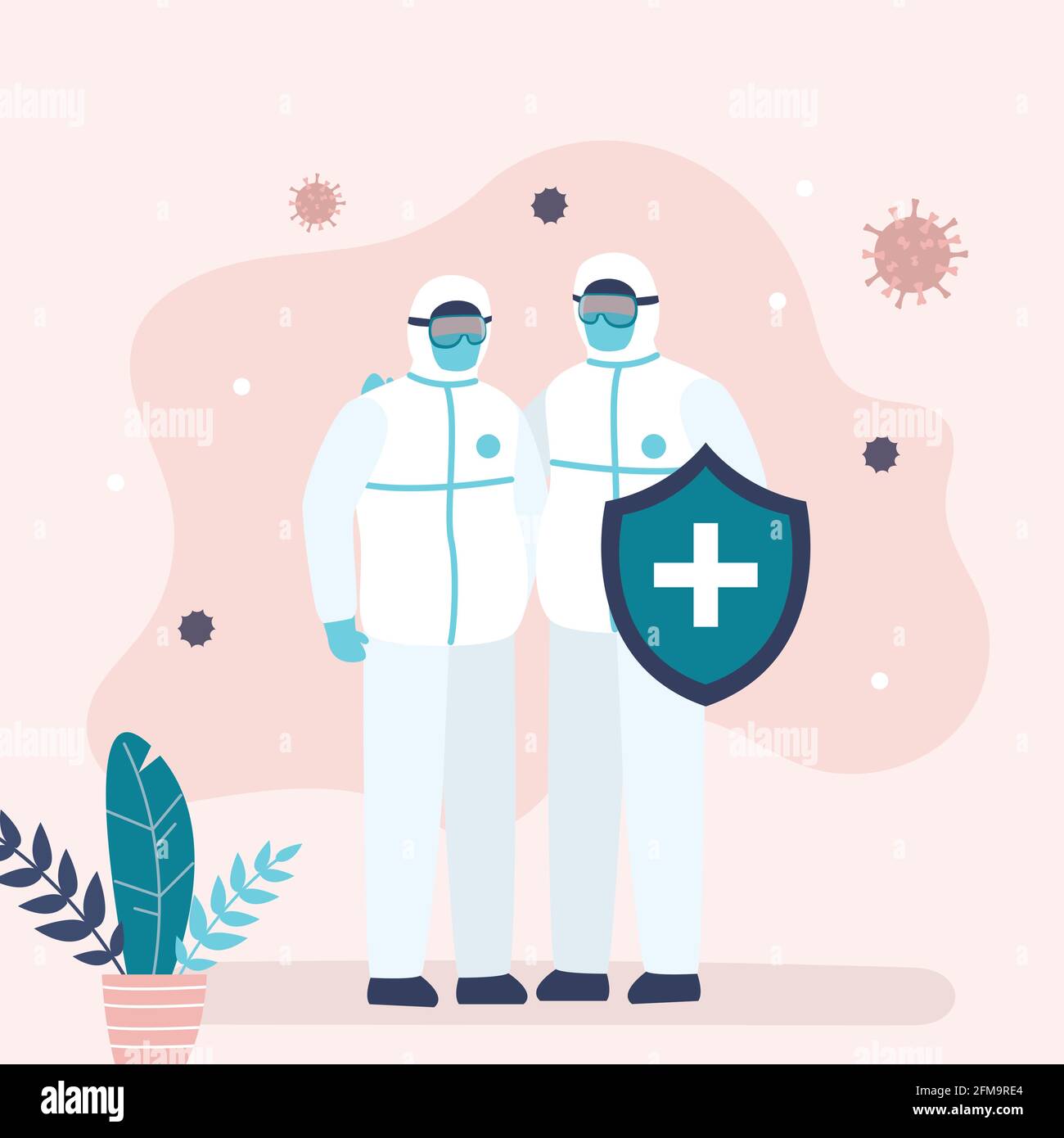 Two doctors in special protective uniforms. Medical workers holding ...