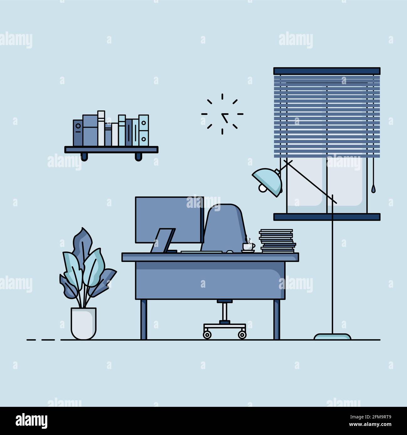 Working table flat design, Concept of working desk interior with ...
