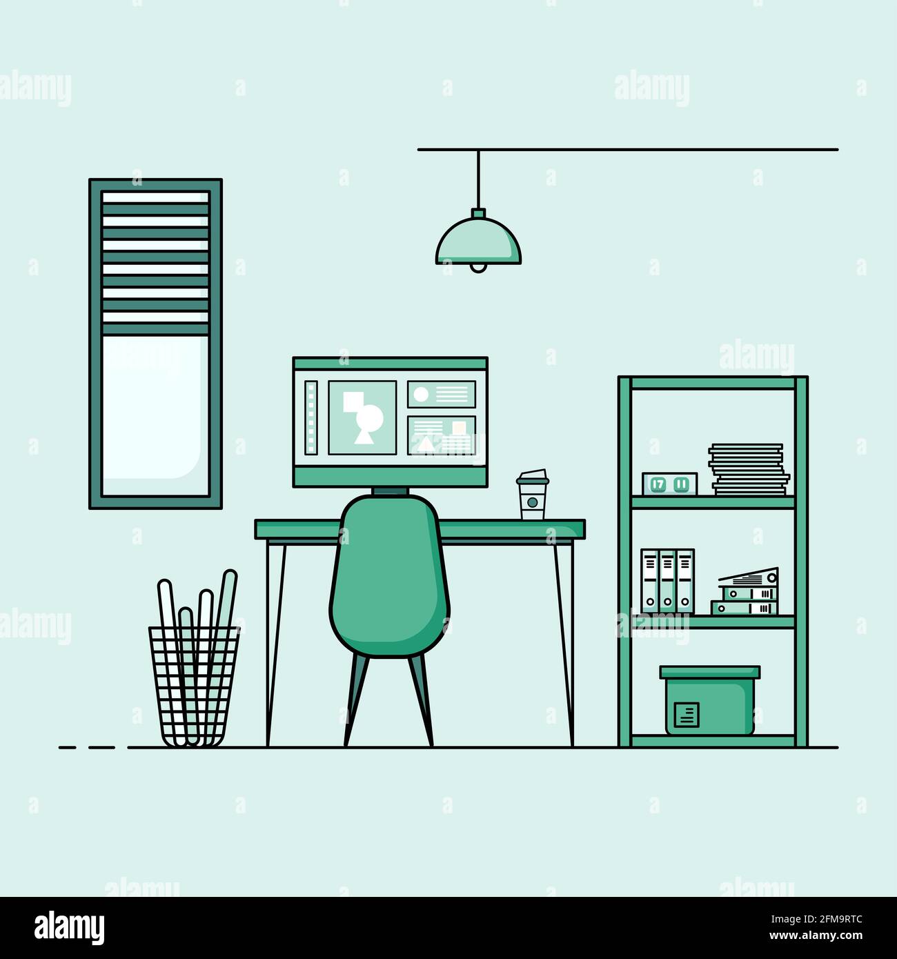Working table flat design, Concept of working desk interior with ...