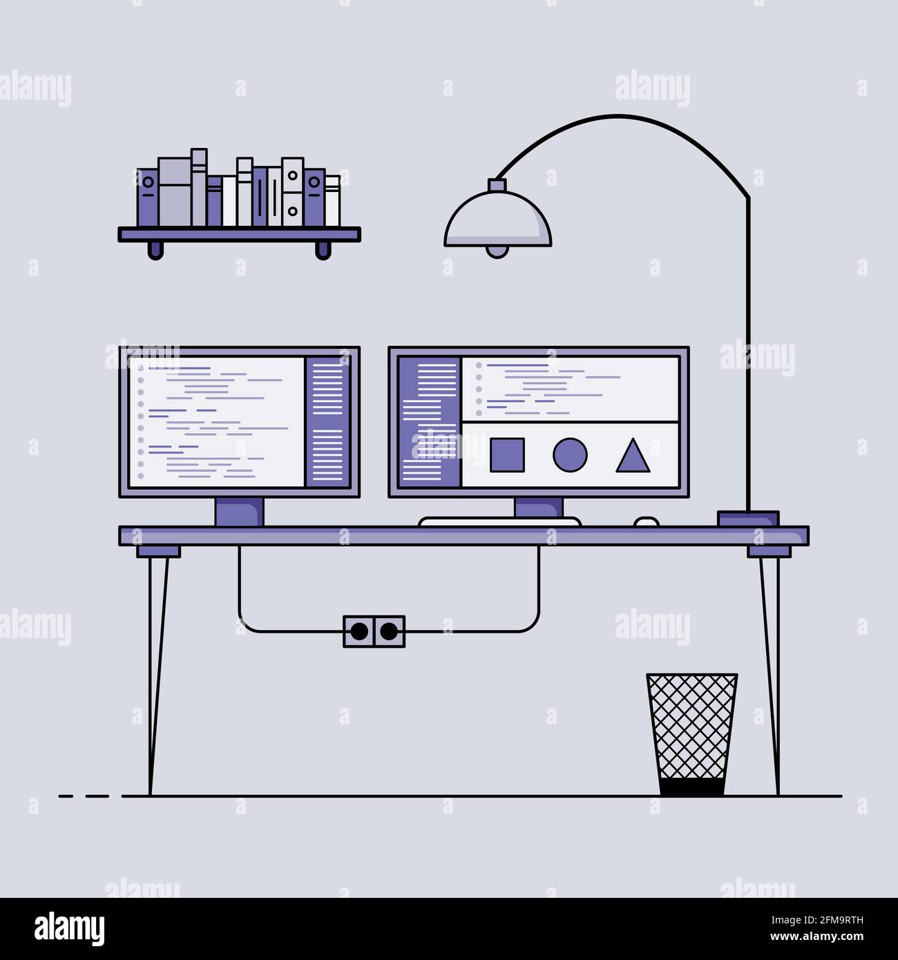 Working table flat design, Concept of working desk interior with ...