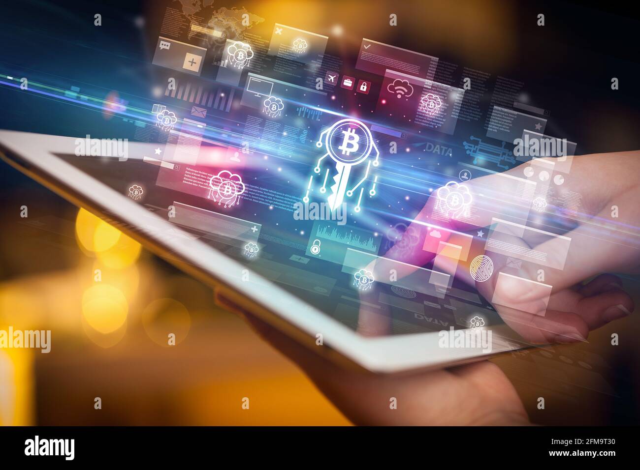 Close-up of a hand using tablet, currency concept Stock Photo - Alamy