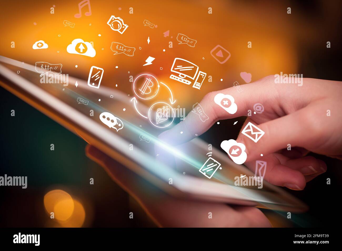 Close-up of a touchscreen with hand drawn icons Stock Photo - Alamy