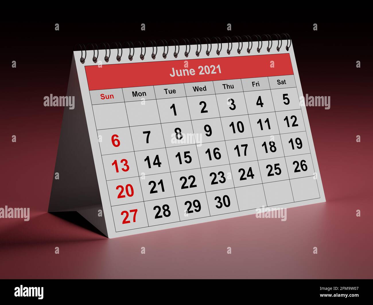 One page of the annual monthly calendar - month June 2021. 3d rendering ...