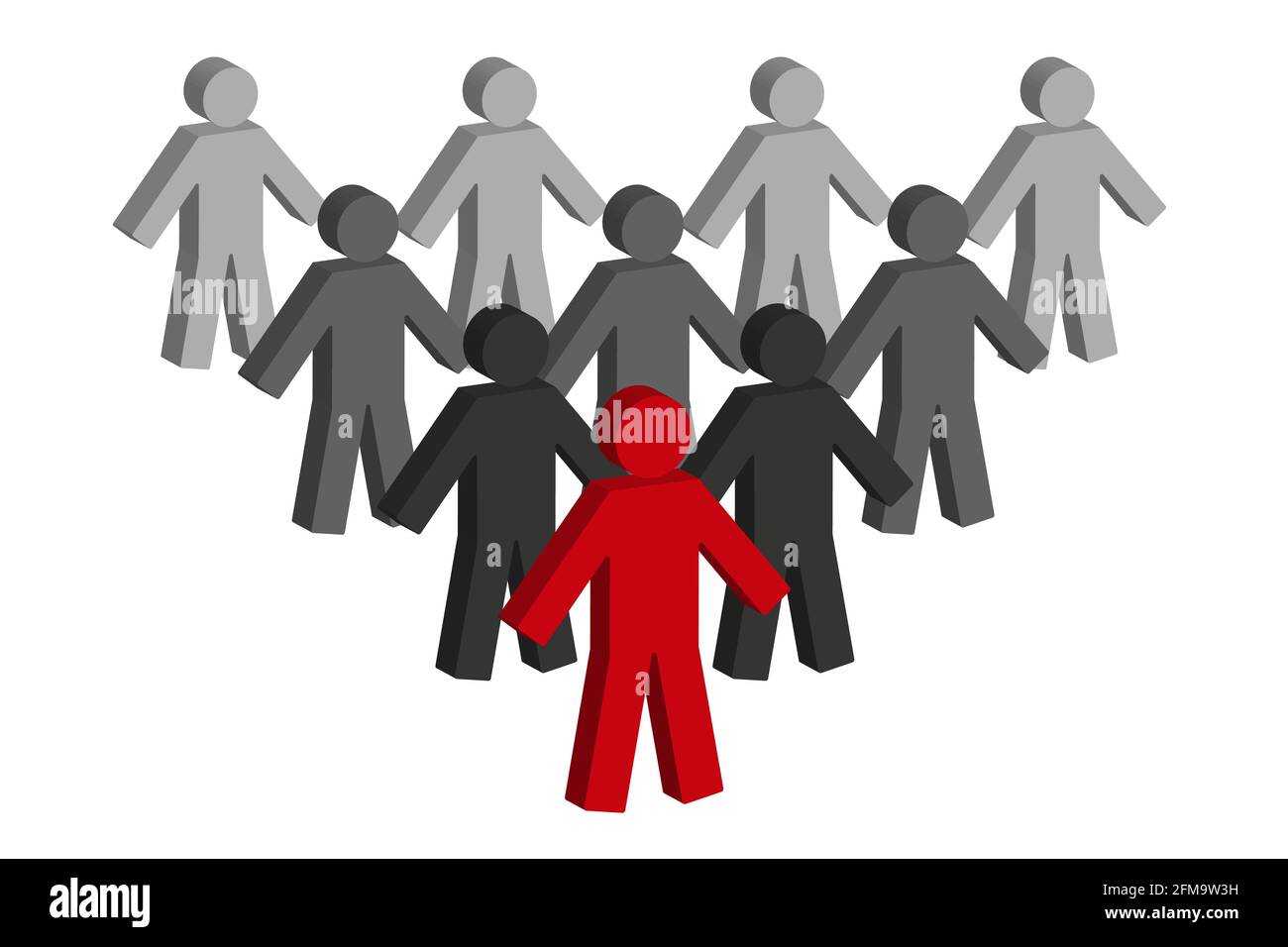 Individuality concept. One individual red man with different black. 3d ...