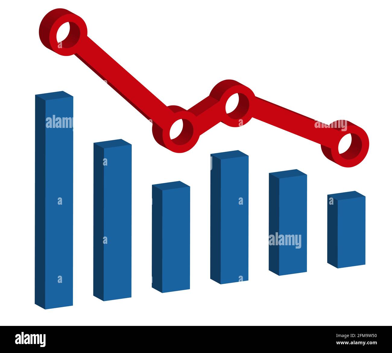 3d graph with decrease report. Diagram with recession and bankruptcy progress. Business and ...