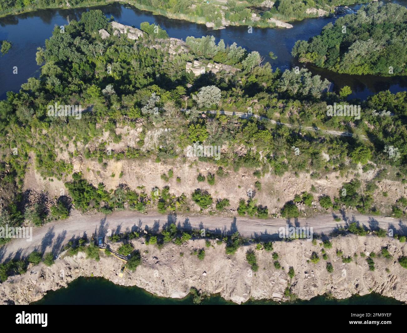 Winding bed of the Southern Bug river. River, landscape from a bird's ...