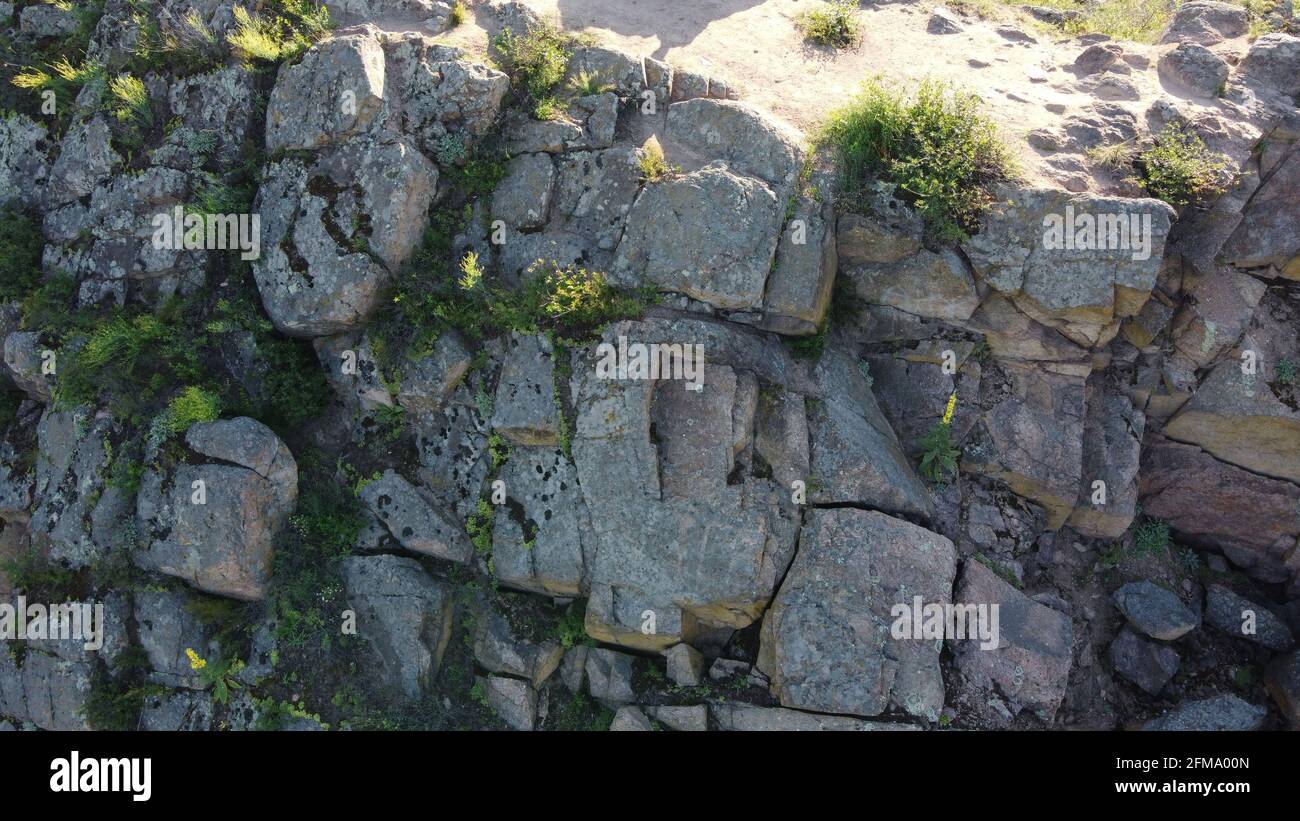 Sheer stone rock, aerial view. Boulders from a bird's eye view Stock ...