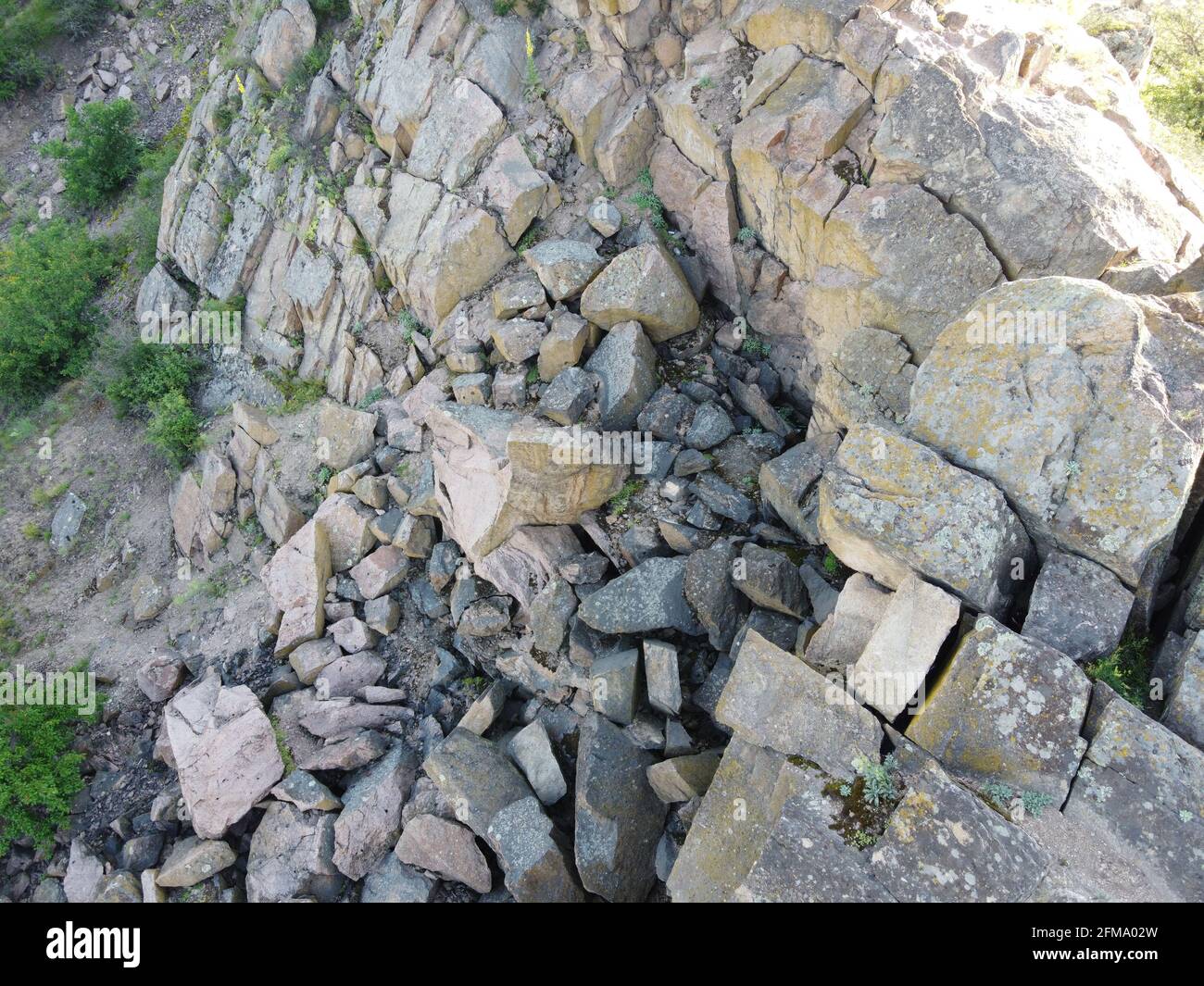Sheer stone rock, aerial view. Boulders from a bird's eye view Stock ...