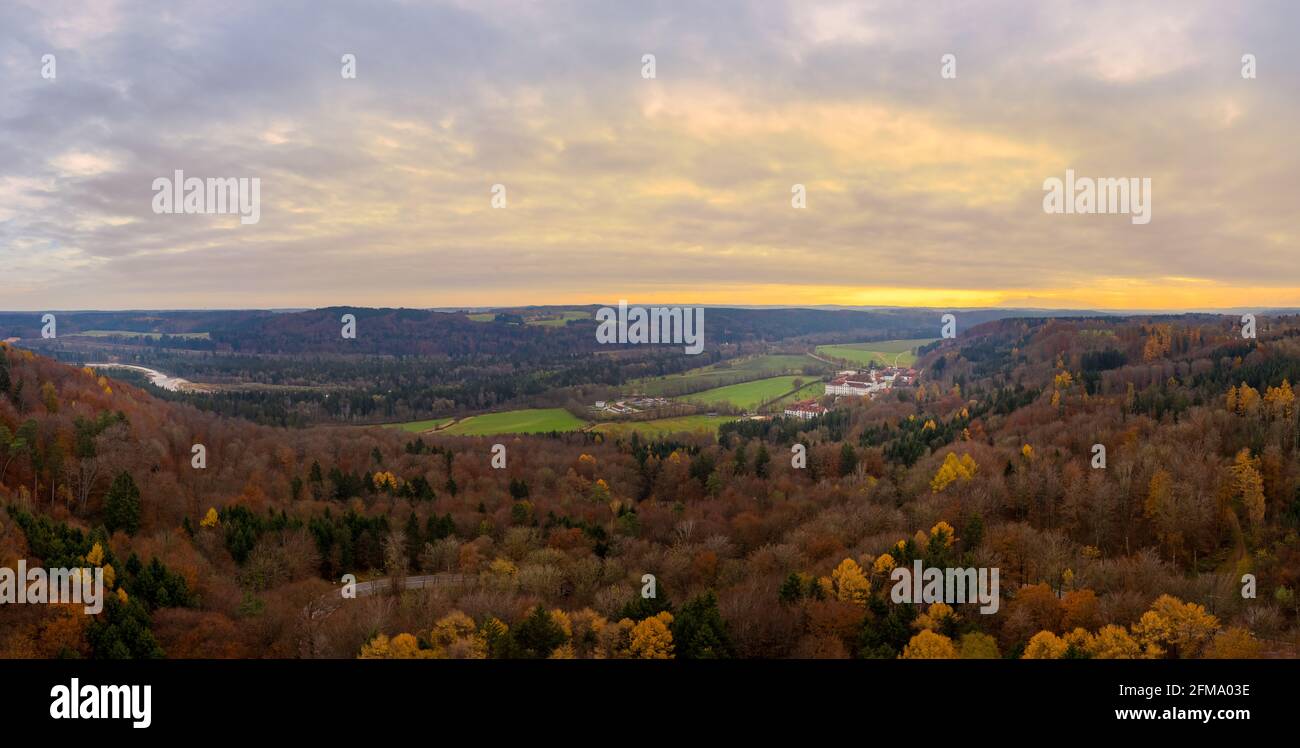 Autumn landscape with a colorful forest in fall next to a bavarian ...