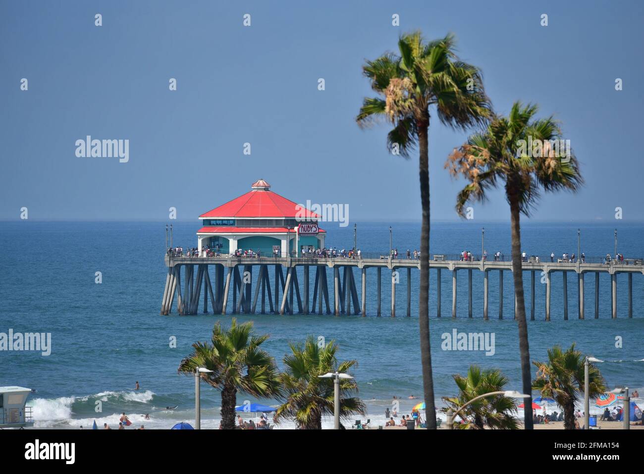 Seascape with panoramic view of Ruby's Diner a landmark on Huntington ...
