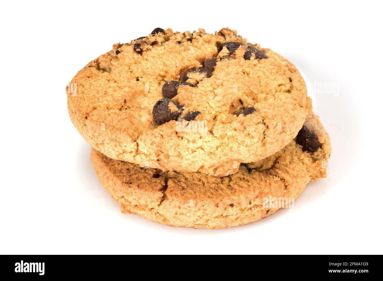 Homemade cookies. Two sweet cookies with chocolate chips. Tasty biscuit ...