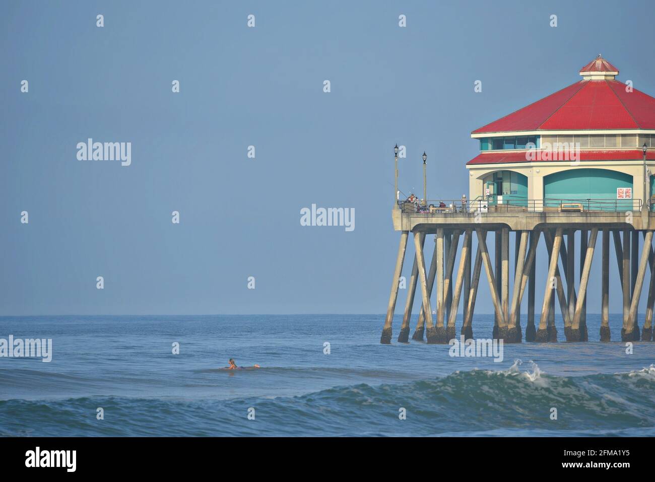 Seascape with panoramic view of Ruby's Diner a landmark on Huntington ...