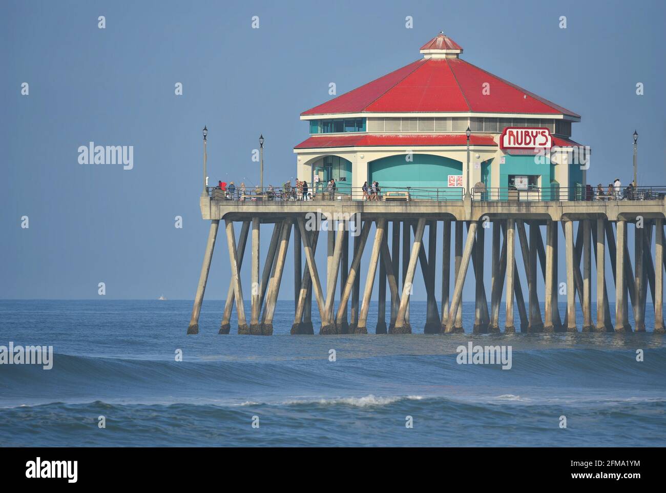 Seascape with panoramic view of Ruby's Diner a landmark on Huntington ...