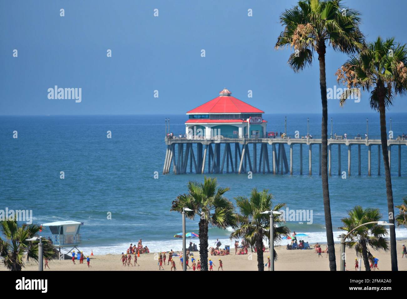 Seascape with panoramic view of Ruby's Diner a landmark on Huntington ...