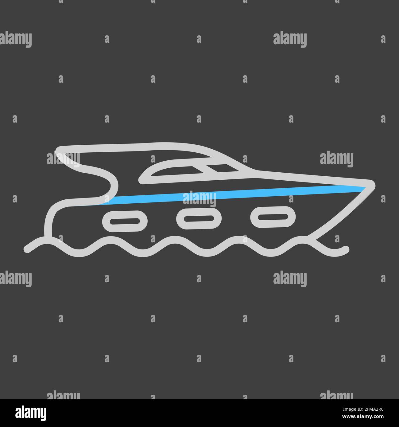 Cruising motor yacht flat vector icon on dark background. Graph symbol ...