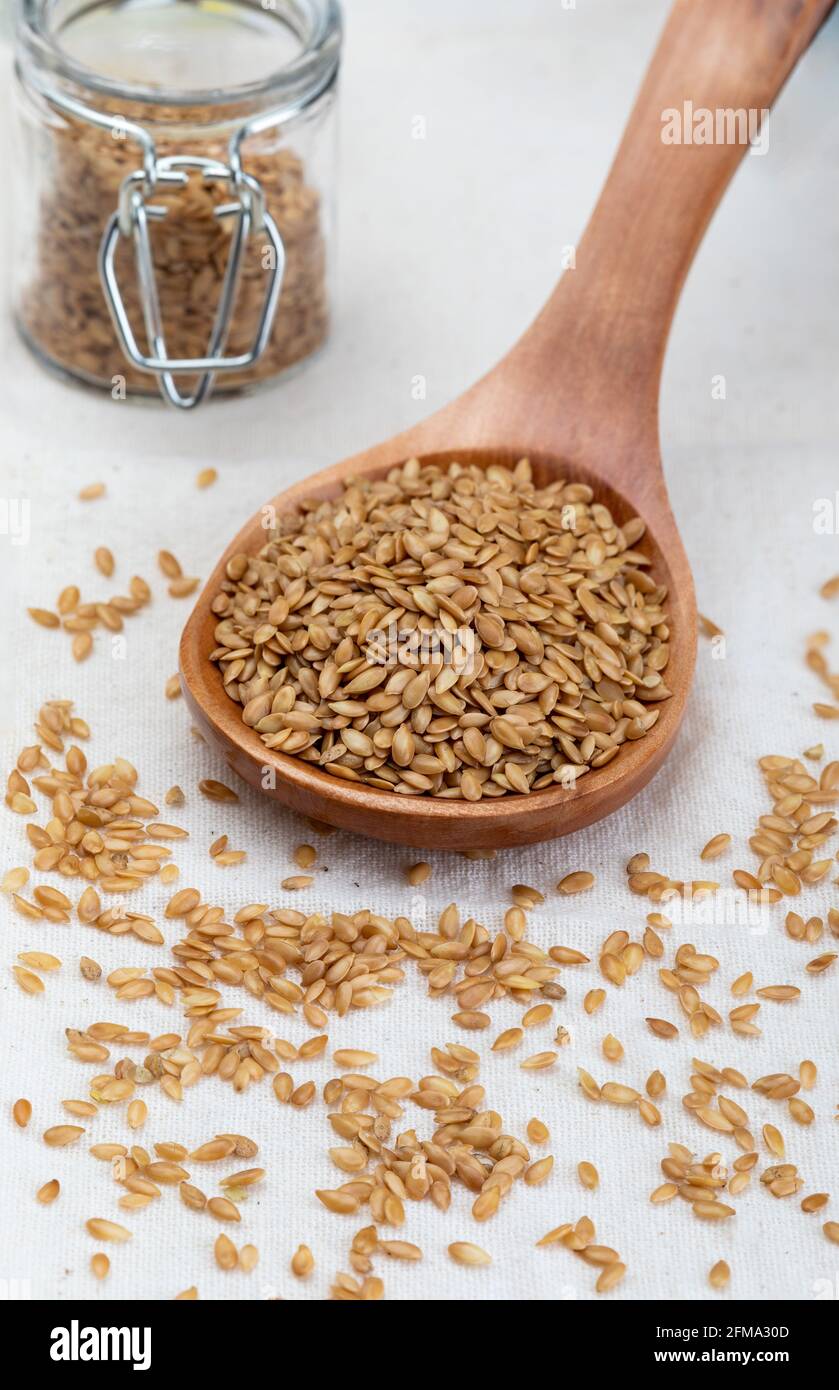 Golden flax seeds. Micronutrient beneficial for the organism that ...