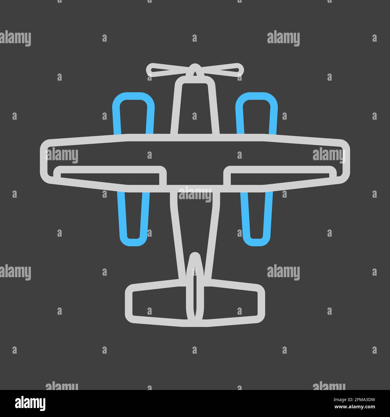 Small amphibian seaplane, plane flat vector icon on dark background ...