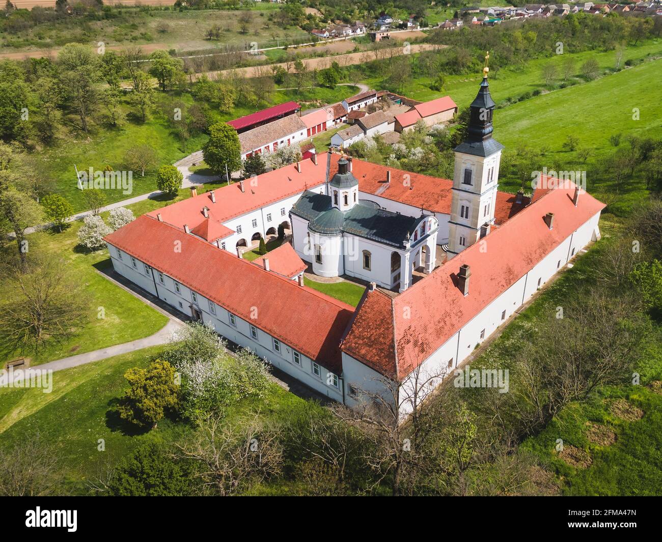 National Park Fruska Gora , Monastery Krusedol, Serbia. Aerial View of Ancient 16th Century ...