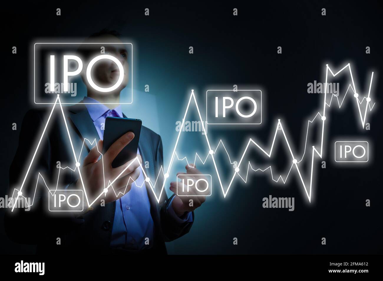 Businessman hand touching IPO or Initial Public Offering sign on ...