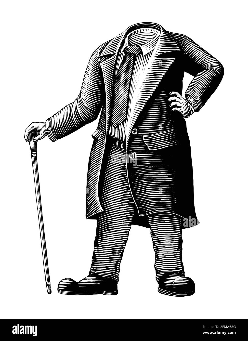 The men in a suit without a head hand draw vintage engraving style ...