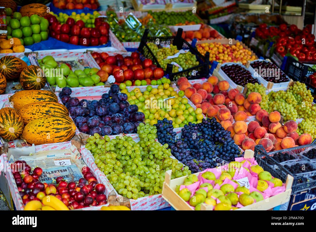 Vegetable counter in Turkey. Neat display of goods. Istanbul, Turkey ...