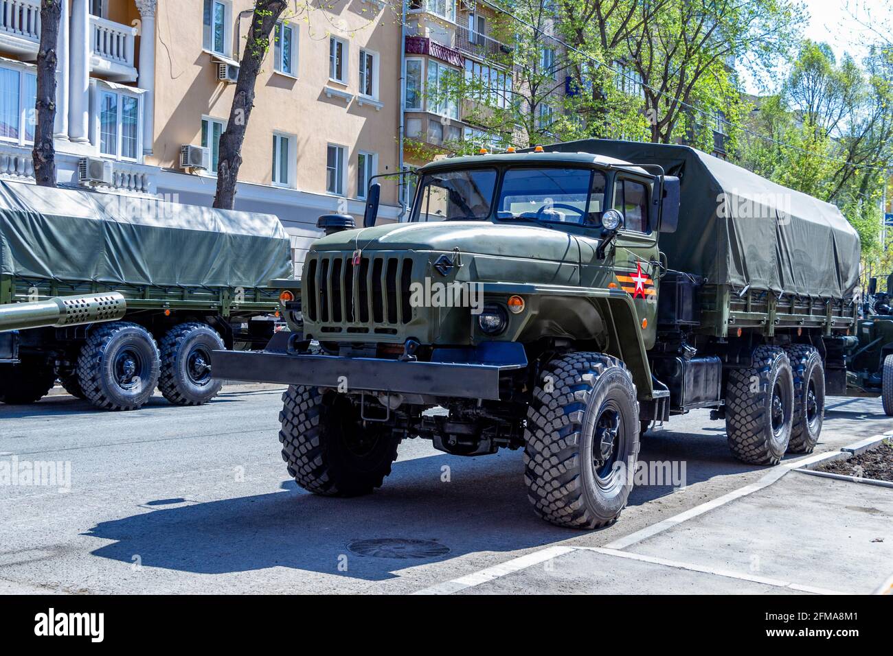 Samara, Russia - May 06, 2021: Military truck Ural-4320 on a city ...
