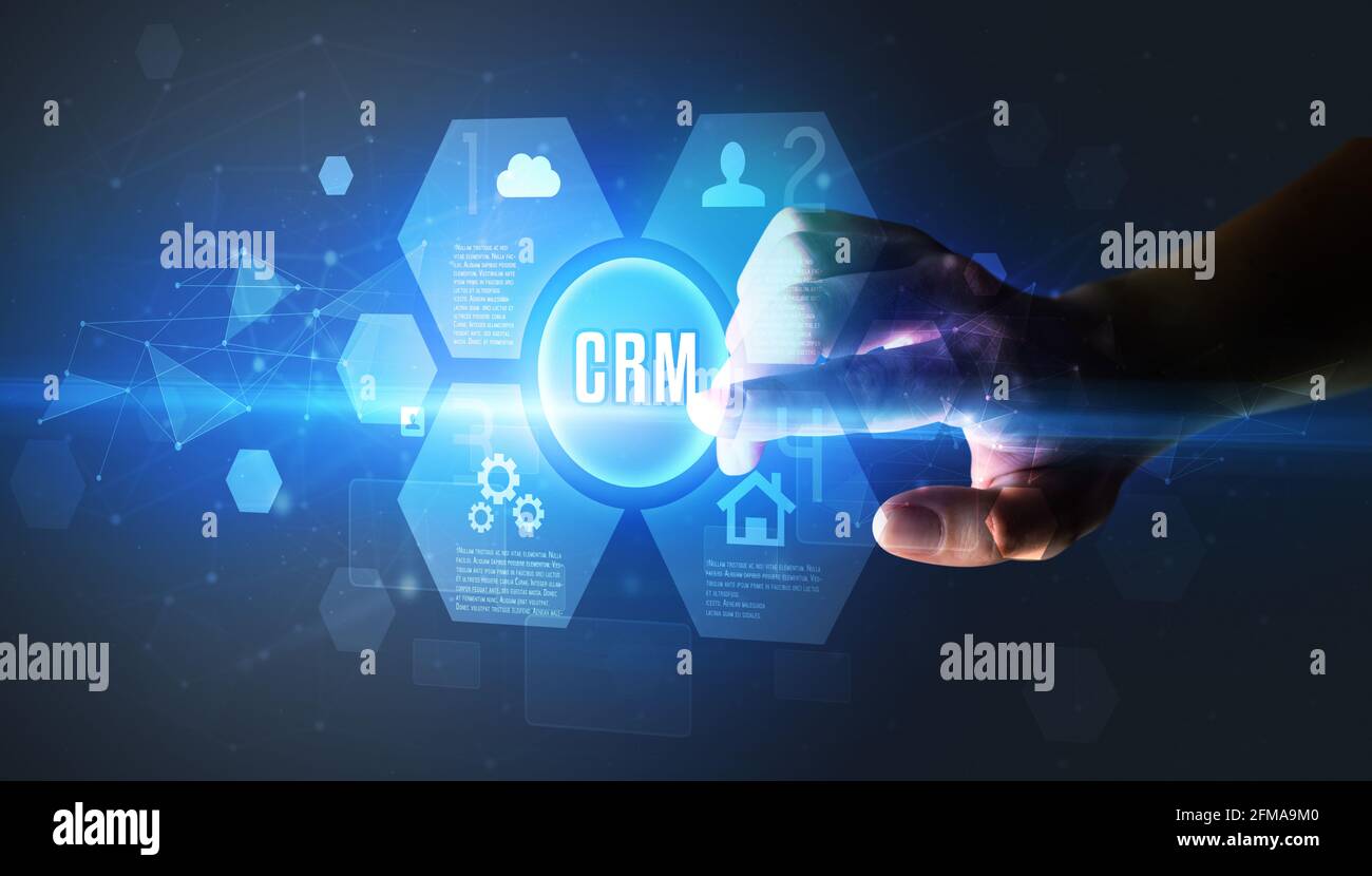 Hand touching digital button concept Stock Photo - Alamy