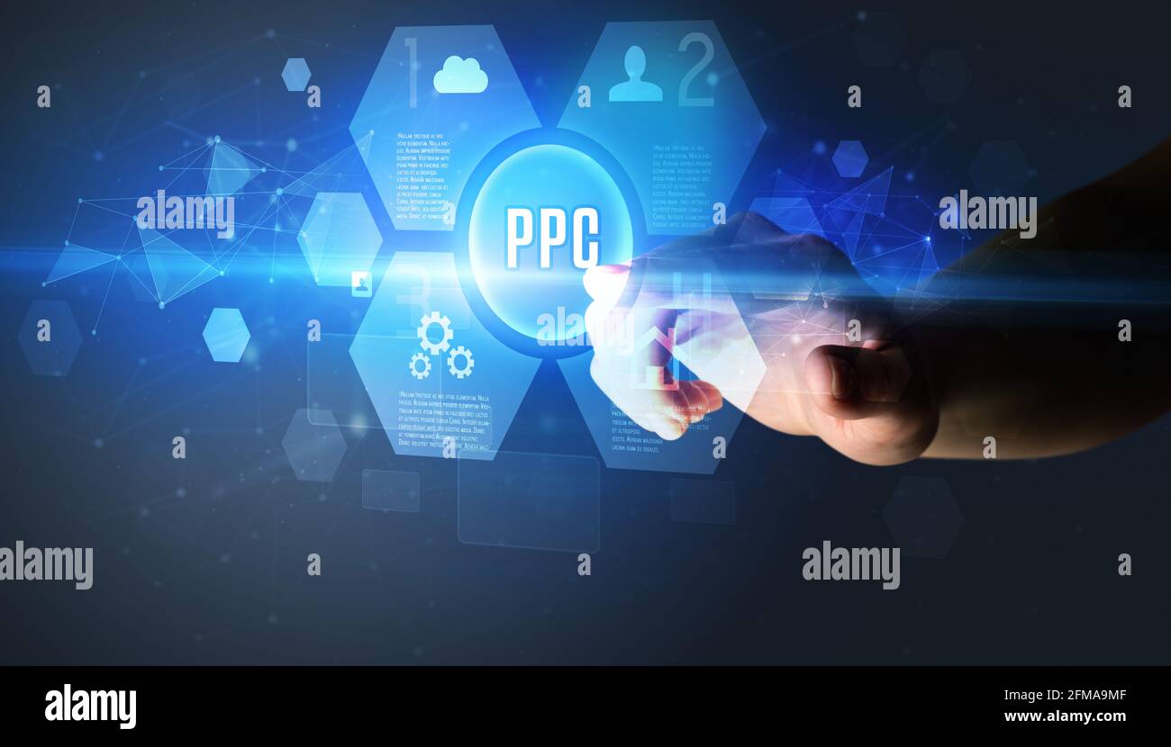 Hand touching digital button concept Stock Photo - Alamy