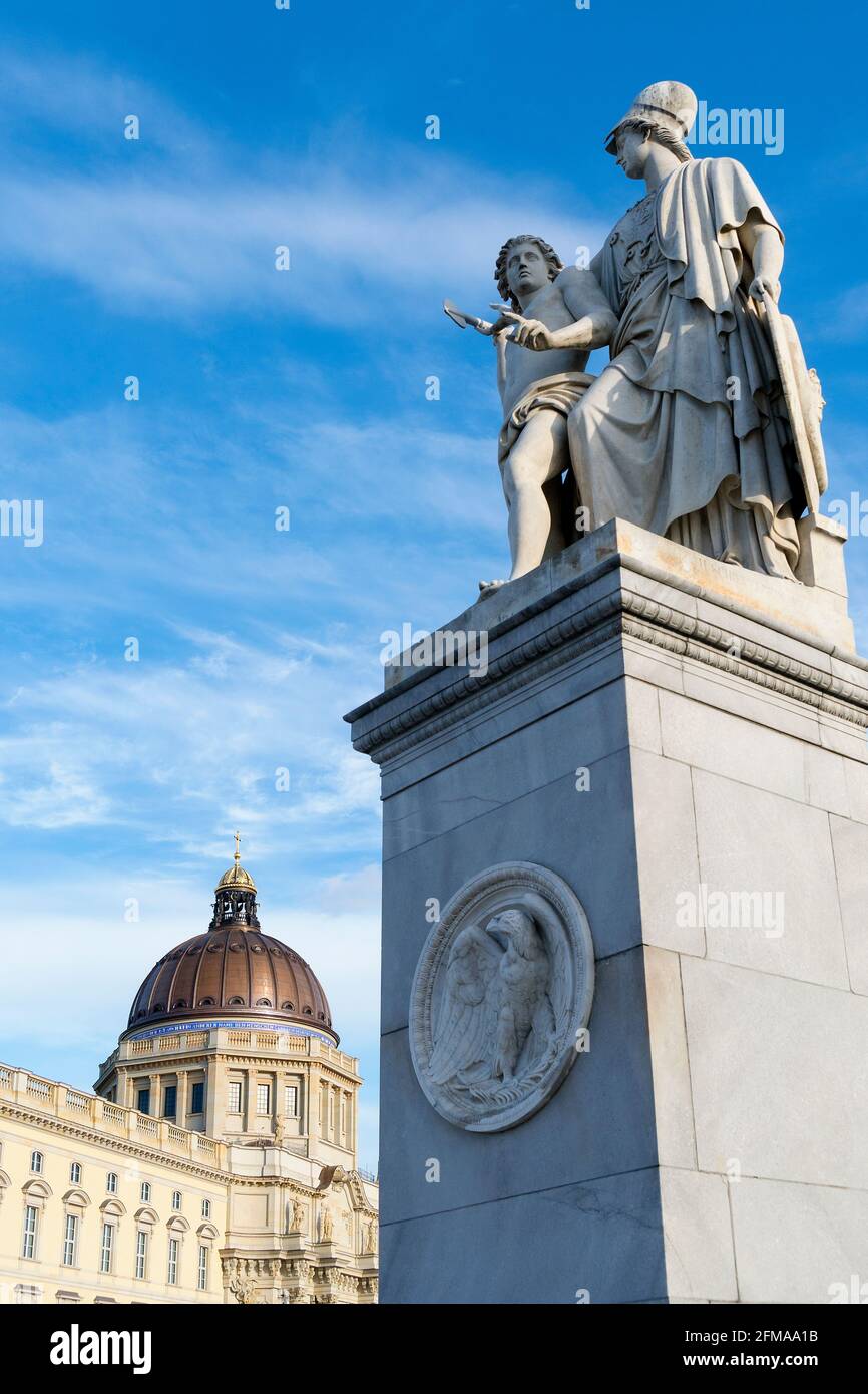 Berlin historical center city palace dome foreground figures bridge hi ...