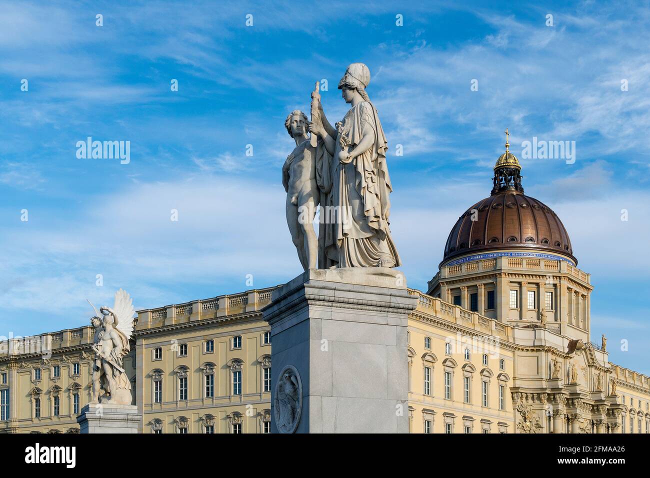 Berlin historical center city palace dome foreground figures bridge hi ...