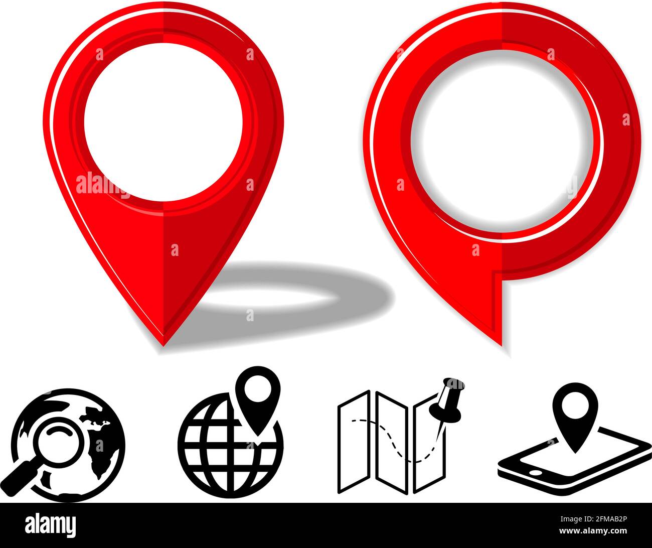 Geolocation map points icons set. Red 3D icons with drop shadow. Black ... Geolocation map points icons set. Red 3D icons with drop shadow. Black ...