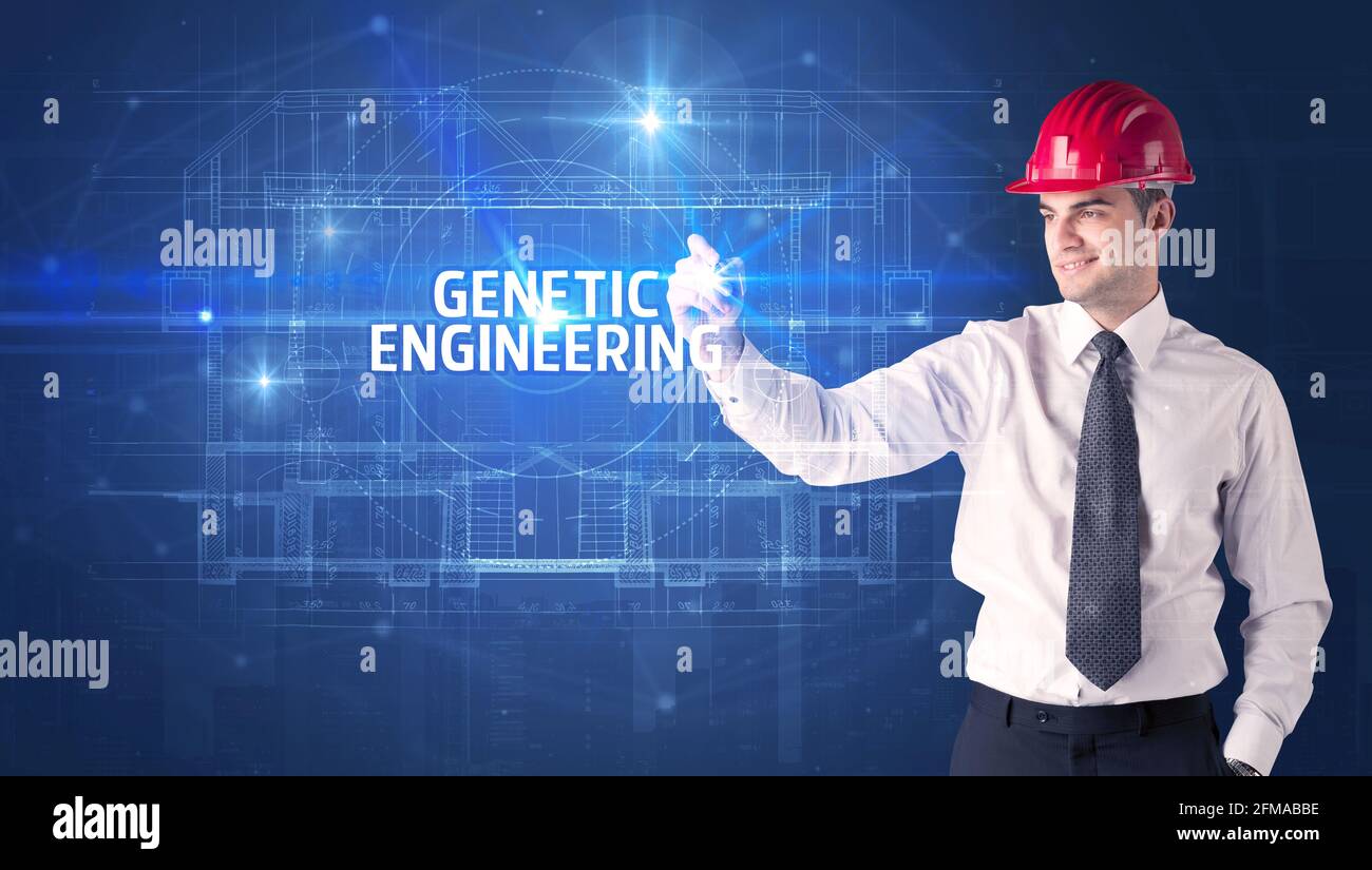 Handsome architect drawing with helmet Stock Photo - Alamy