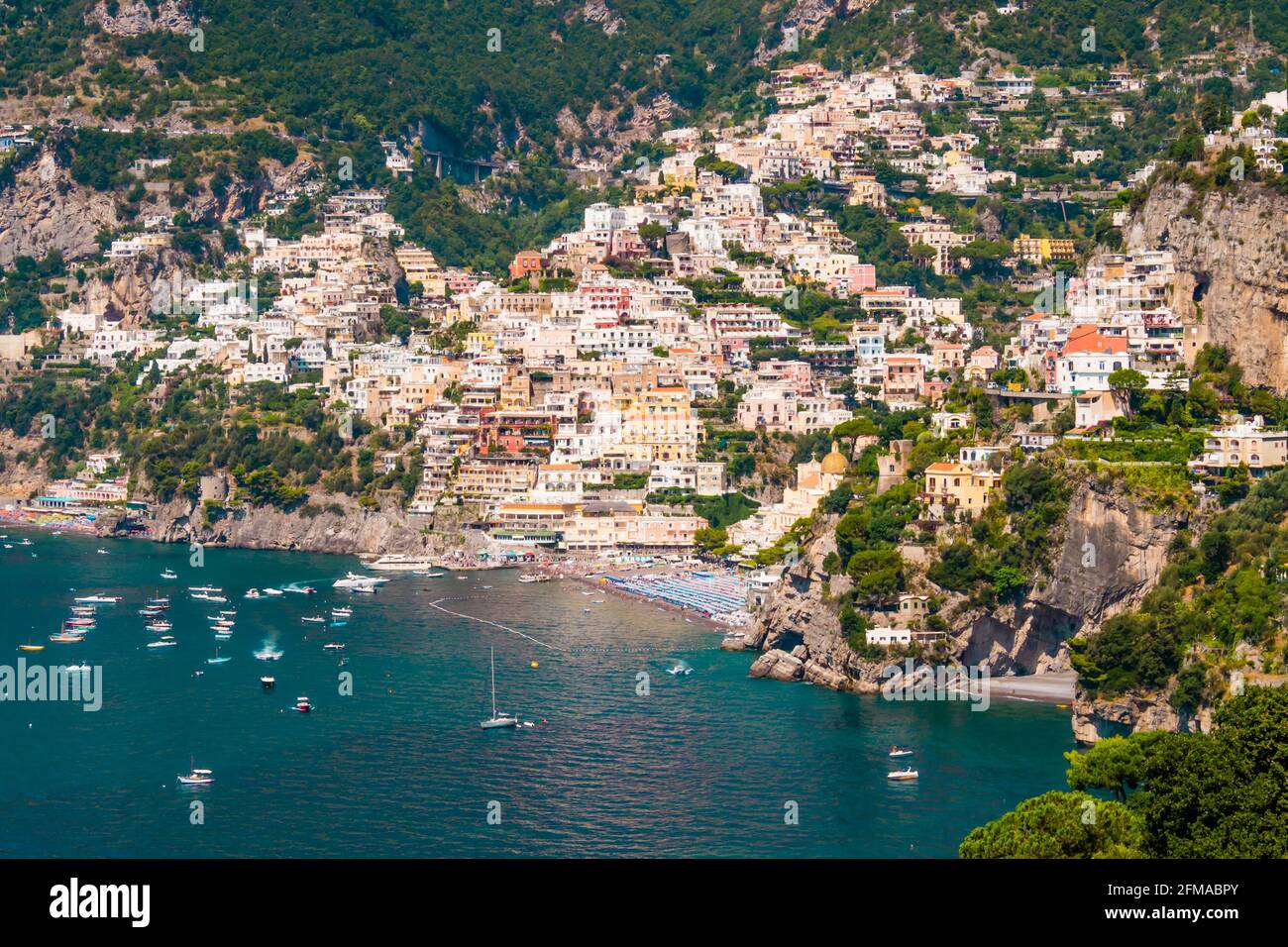 Stunning view of Positano village during a bright sunny day, Amalfi ...