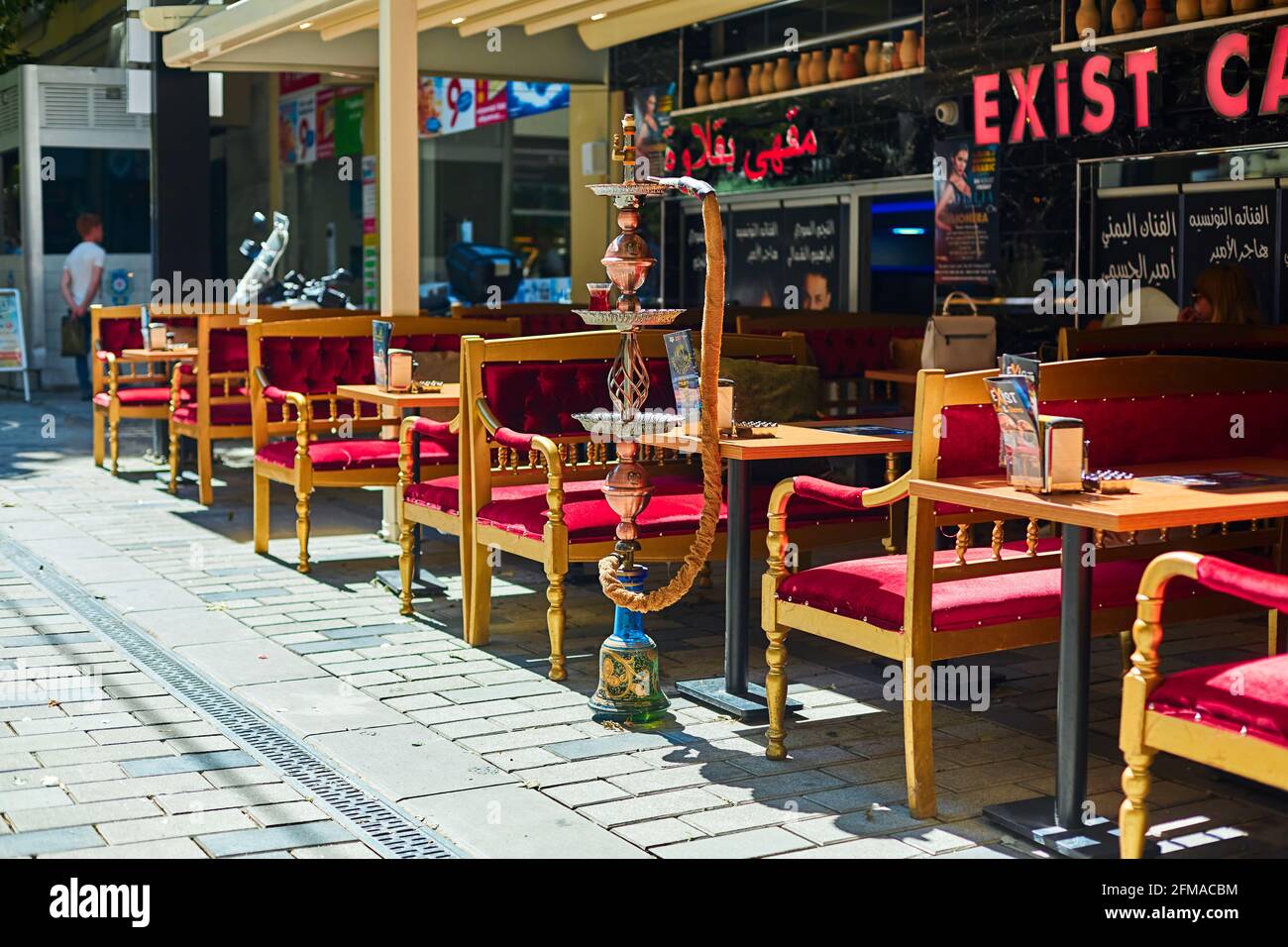 Summer terrace of a cafe with a traditional hookah in Turkey. Istanbul ...