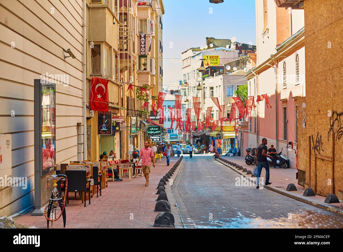 Election political campaign in Turkey. The streets of Istanbul are hung ...