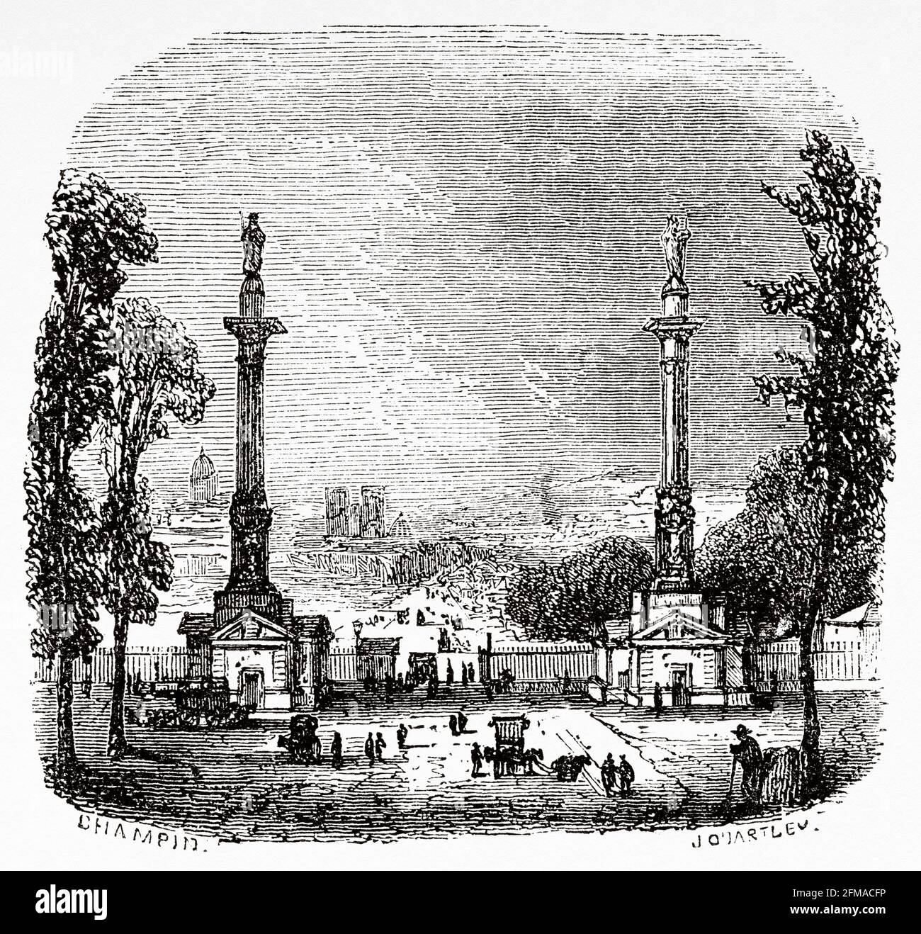 Barriere du Trone, Paris. France. Old 19th century engraved ...