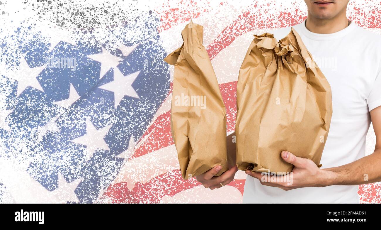 Delivery packaging brown box with america flag, illustration Stock ...