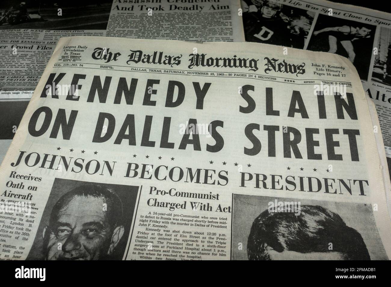 Front page of the Dallas Morning News (replica copy) on 23rd November ...