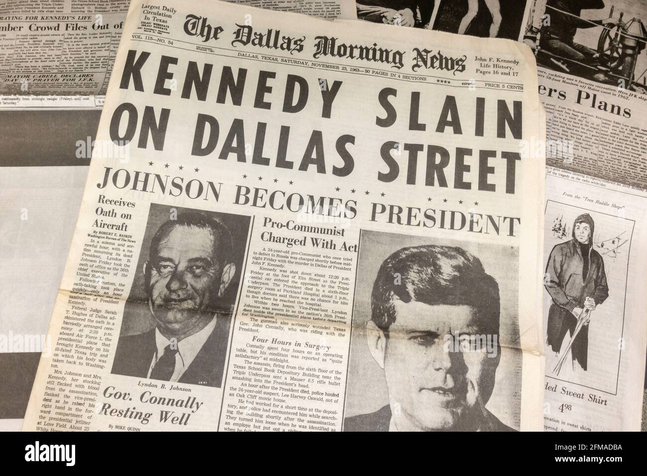 Front page of the Dallas Morning News (replica copy) on 23rd November ...